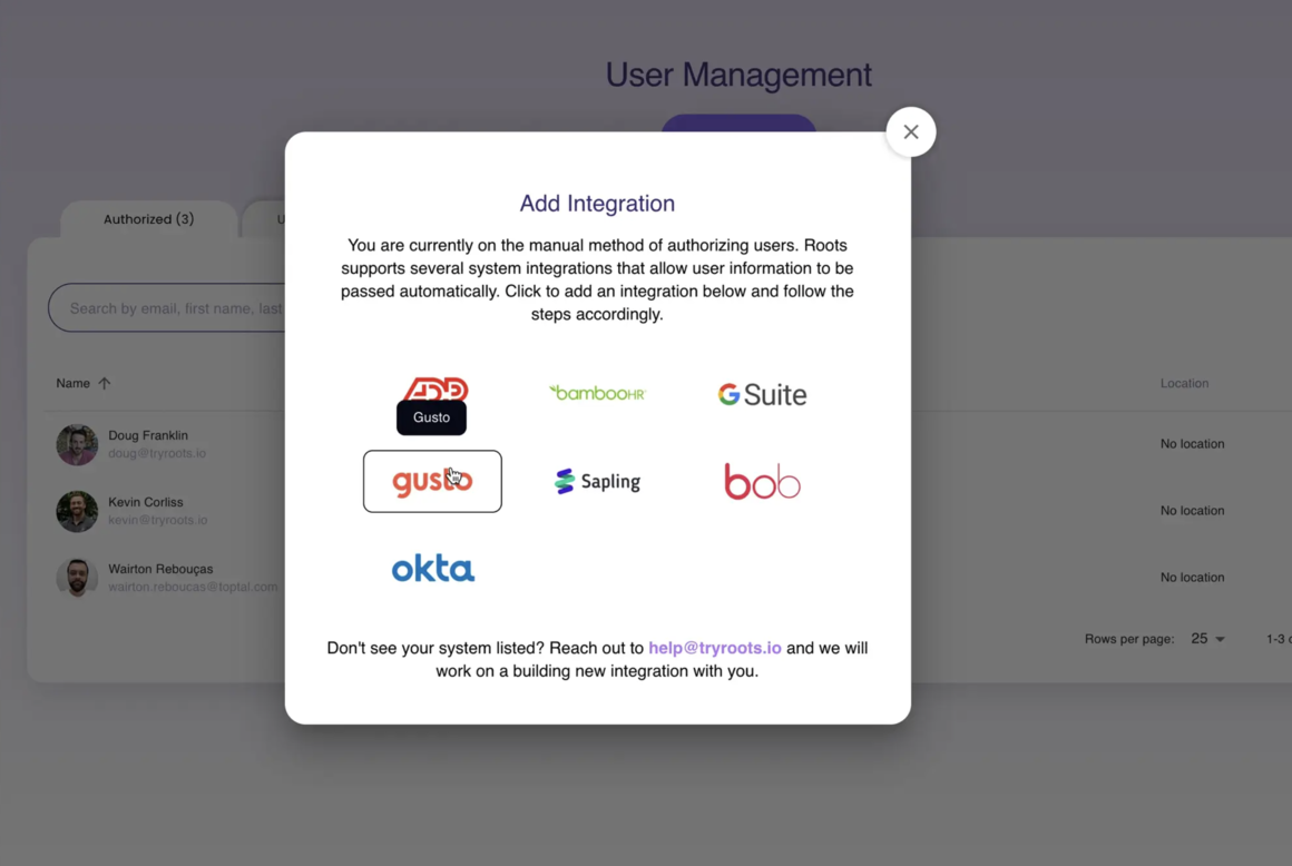 Gusto integrates with Roots | Payroll Integrations